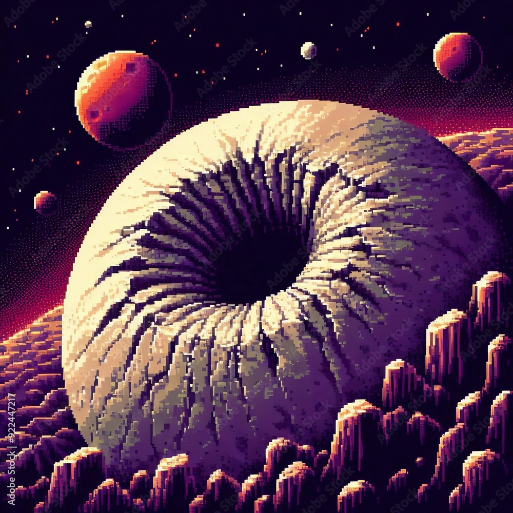 71 Phobos' Pixel Crater A pixel art depiction of a crater on Pho Stock ...