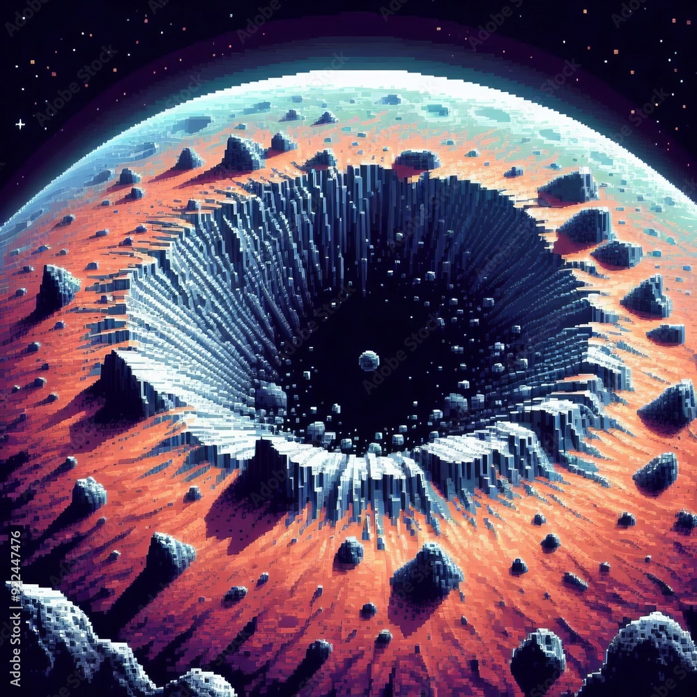 76 Phobos' Pixel Crater A pixel art depiction of a crater on Pho Stock ...
