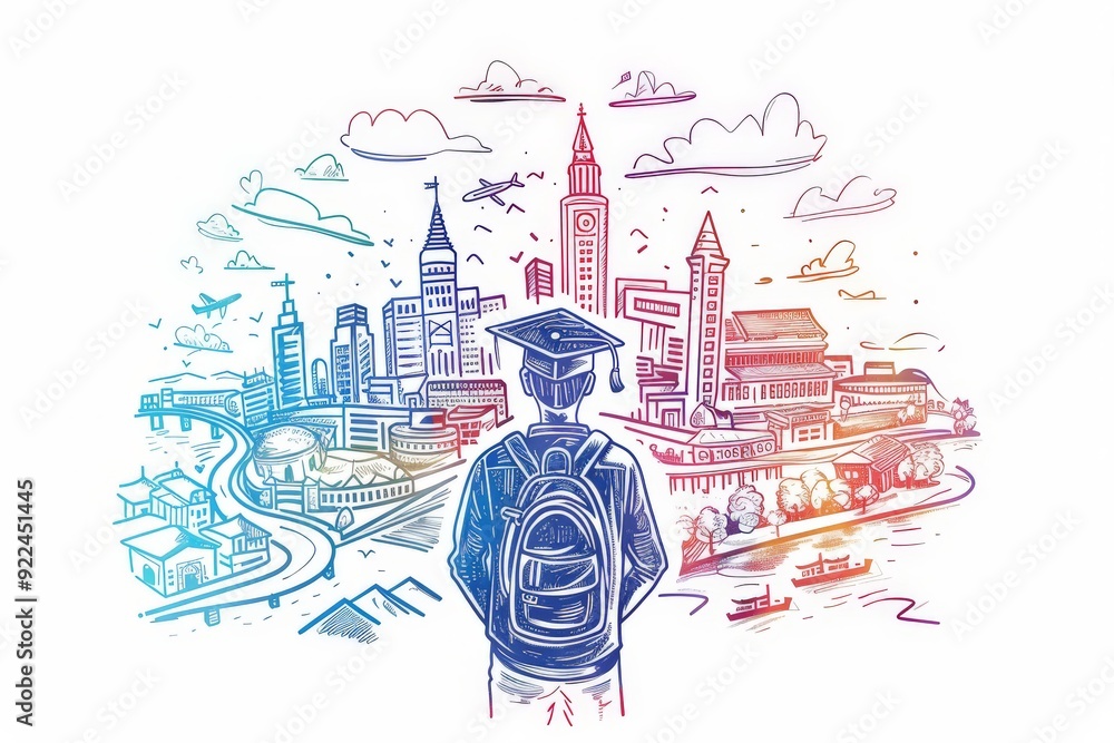 Abstract Study abroad concept for Front Man student character and ...