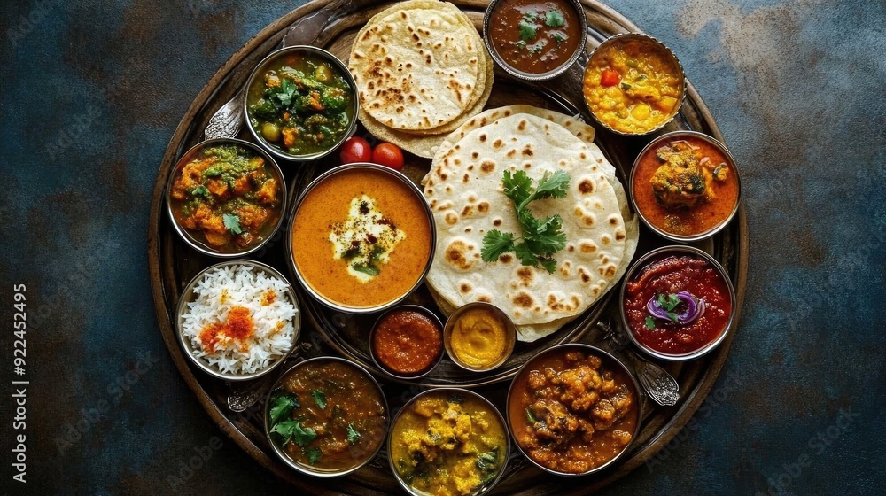 Traditional Thali Meal: A traditional Indian thali featuring a variety ...