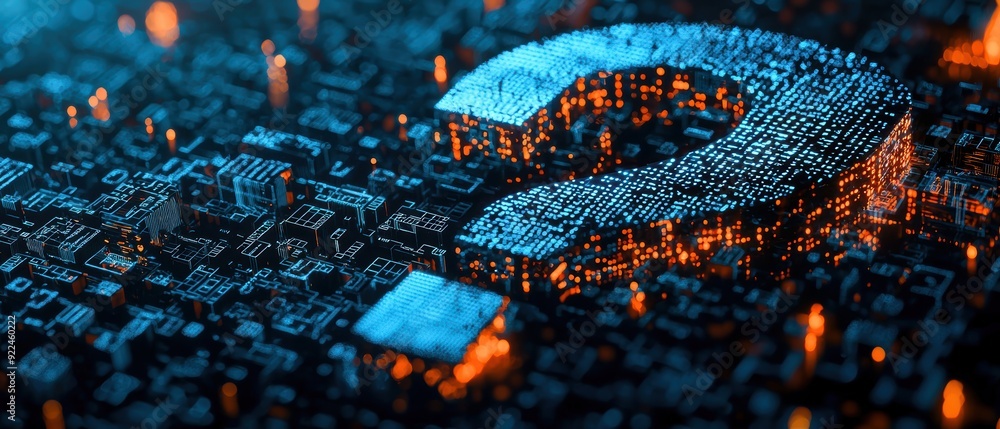 3d Digital Question Mark Constructed From Binary Code Representing Ai Driven Natural Language