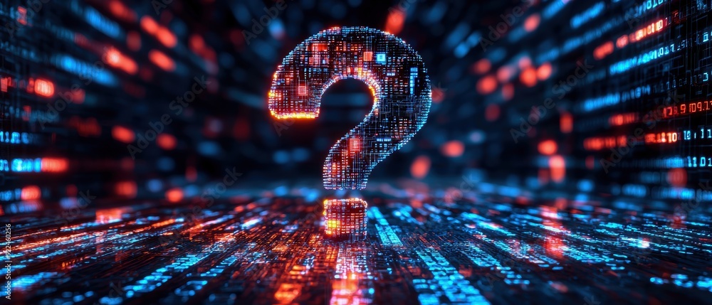3d Digital Question Mark Constructed From Binary Code Representing Ai Driven Natural Language