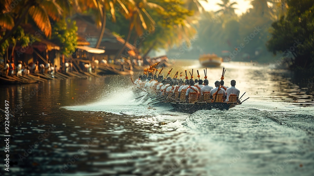 onam boat race during onam festival india, realistic minimalistic photo ...