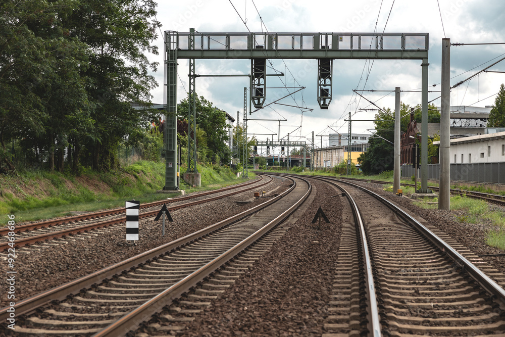Railroad tracks, switches and signaling systems. Dessau, Saxony-Anhalt ...