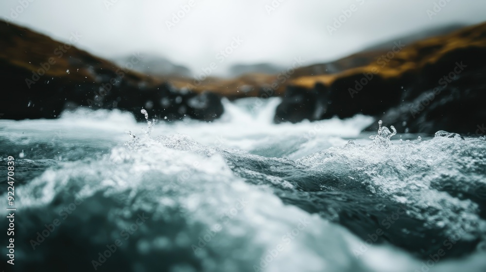 An immersive close-up of water splashes captured in a dynamically ...