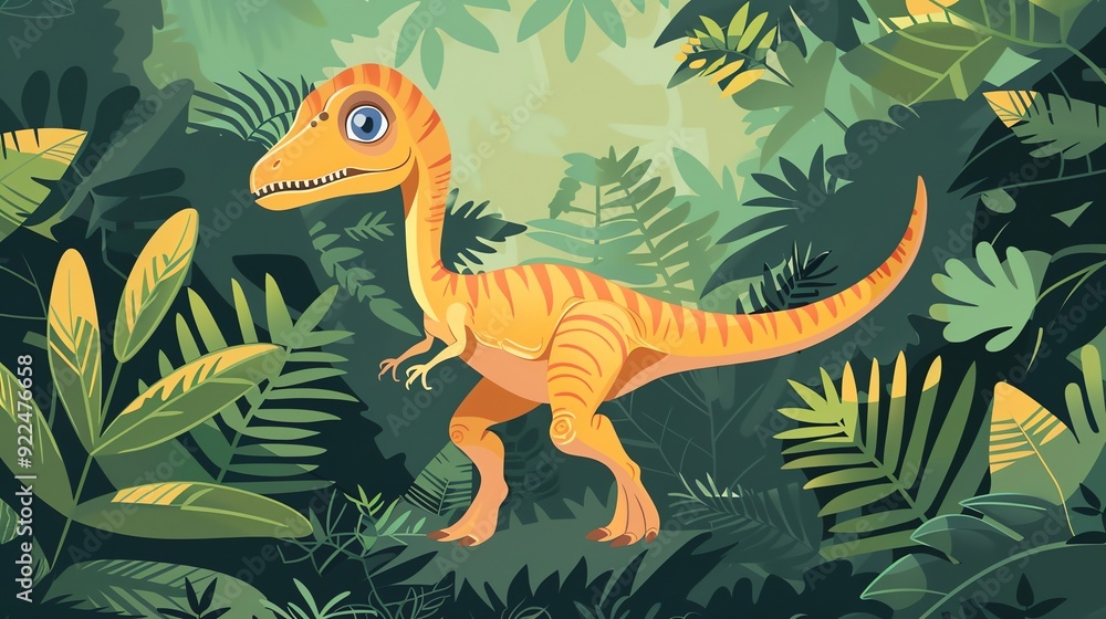 Create a illustration of a Deinonychus in a packin a kawaii style ...