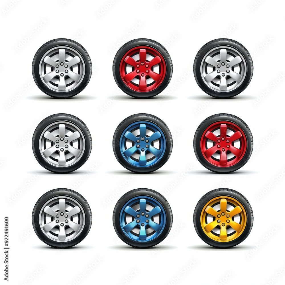 Car wheels icon, tire silhouettes, rim symbol, auto wheels sign, car ...