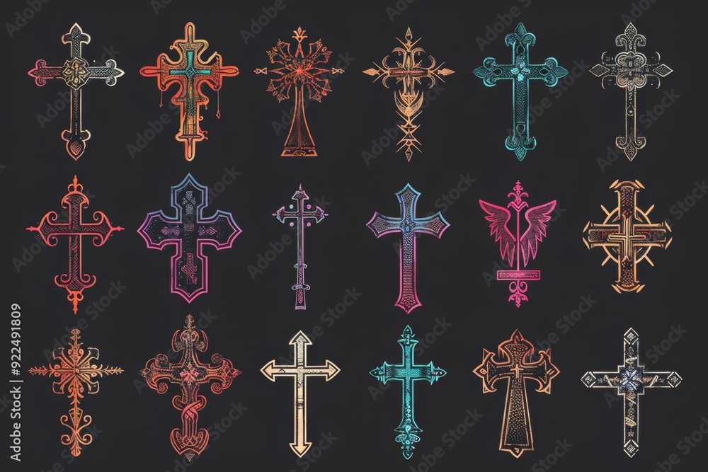 Cross icon, christianity religion symbol, christian sign, cross shape ...