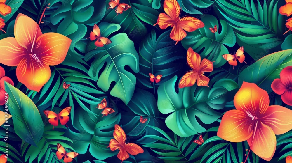 Jungle Pattern Adaptable For Various Design Purposes Plant And Palm