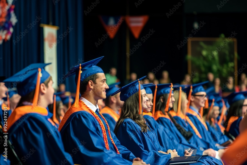 Students proudly wearing caps and gowns receive their diplomas during a ...