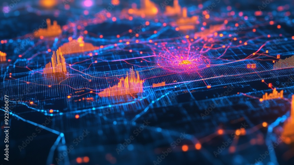 A top-down view of a 3D radar chart with multiple axes and data points, showing financial ...