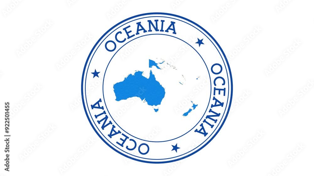 Oceania intro. Badge with the circular name and map of the continent ...