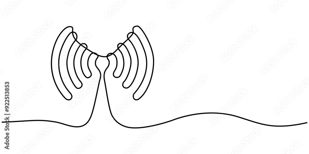 Abstract wi-fi point sign. Continuous one line drawing icon, Wifi line ...