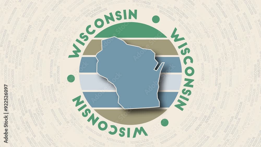Wisconsin logo intro. Badge with the circular name and map of US state ...