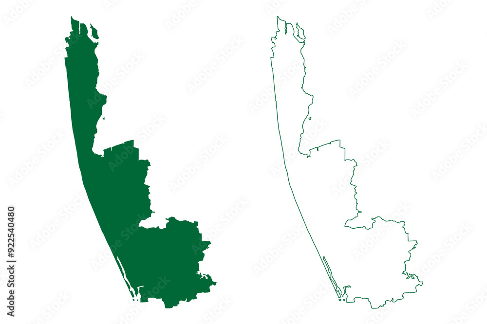 Alappuzha district (Kerala State, Republic of India) map vector ...