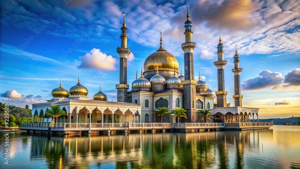 Magnificent Crystal Mosque stands amidst lush greenery in Islamic ...