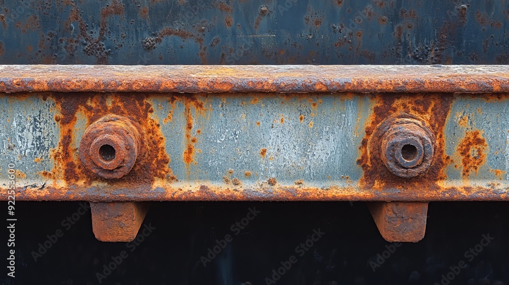 Detailed view of the cross-sectional area of a rusty railroad rail ...