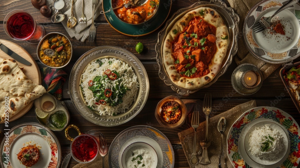 Craft an inviting image of a beautifully set Indian dinner table ...