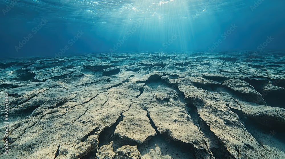 Parched ocean floor with deep cracks and exposed coral reefs. Stock ...