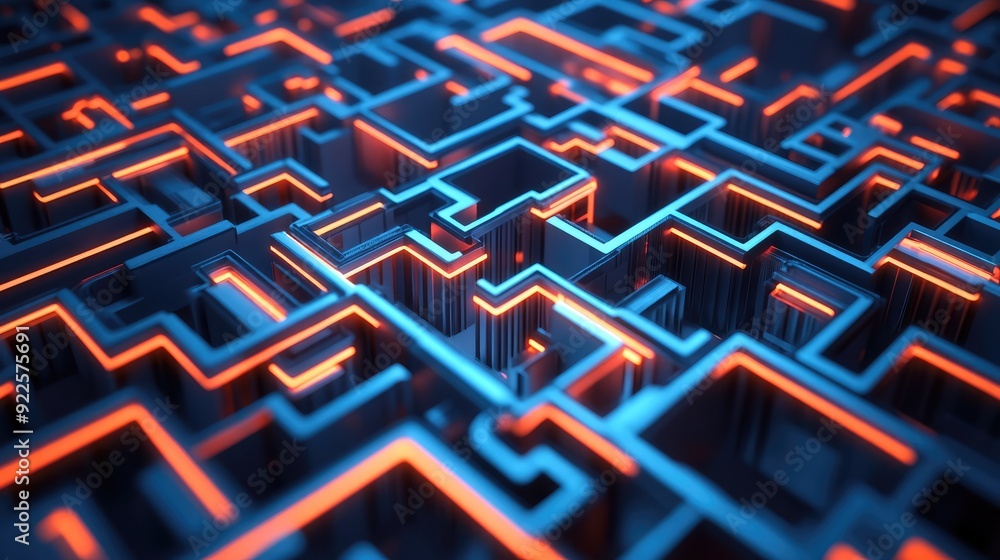Networking maze with interconnected pathways and intersections, forming ...