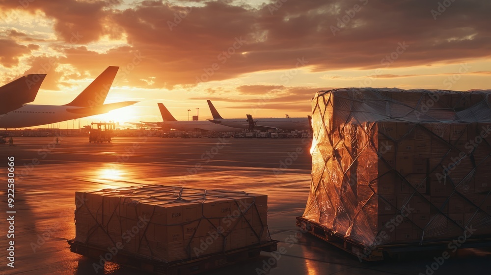 Sunset Symphony of Logistics - Cargo Pallets Being Loaded onto an ...