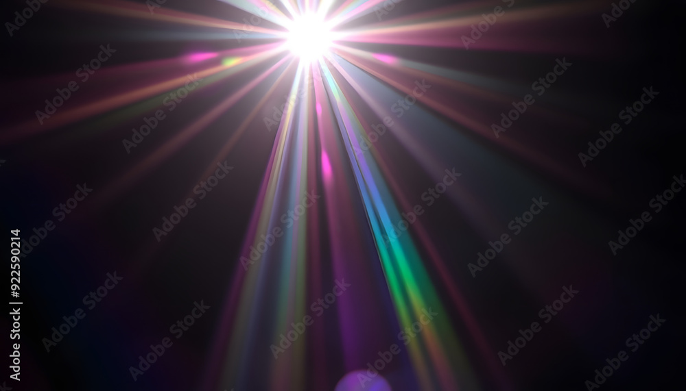 Rainbow light effect from sun flares on black background, colorful ...