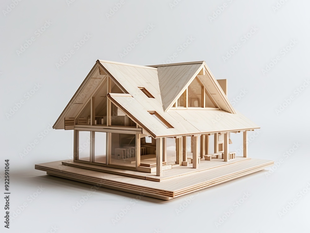 Blank white background, product showcase, toy-sized house with a ...