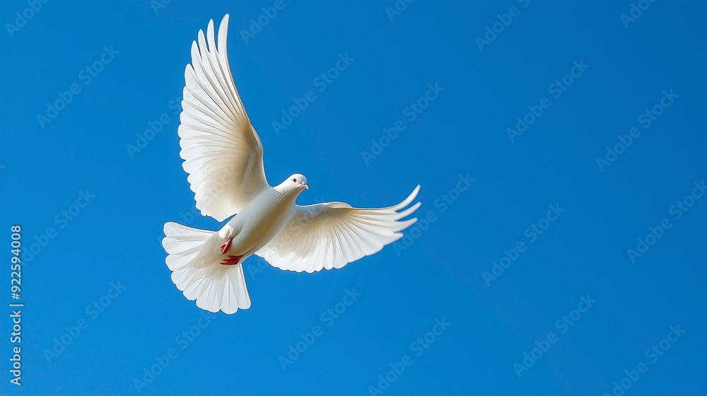 Pomba branca voando graciosamente através do céu azul claro, Liberdade ...