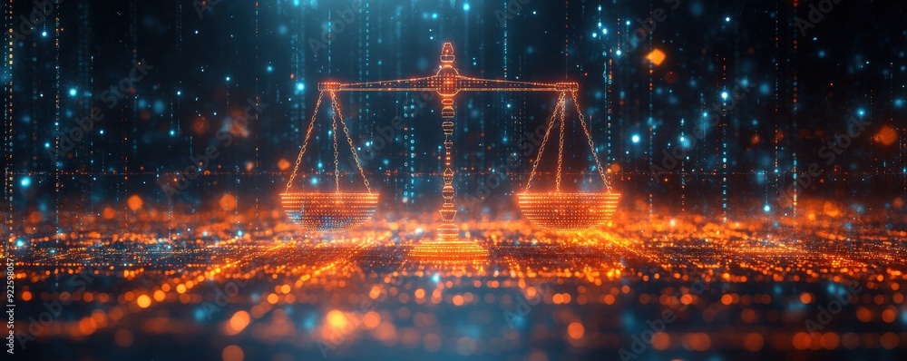 Virtual scale balancing digital badges, representing the comparative ...