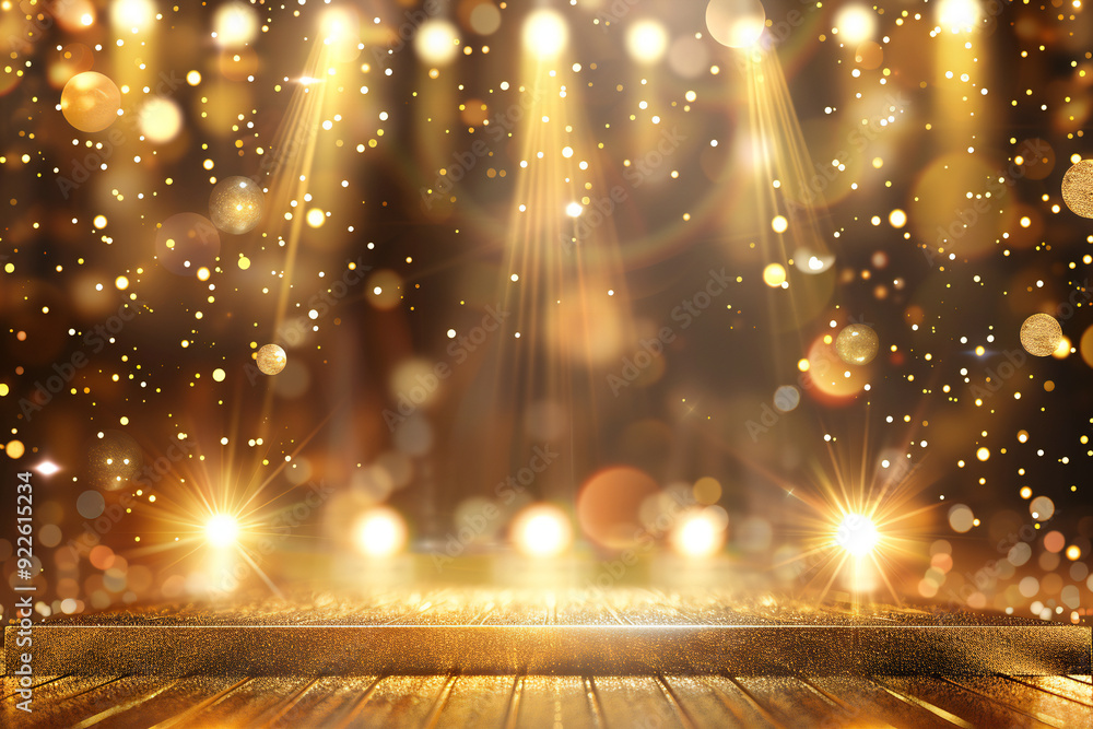 Glamorous Stage: Illuminated Podium with Golden Spotlights and ...