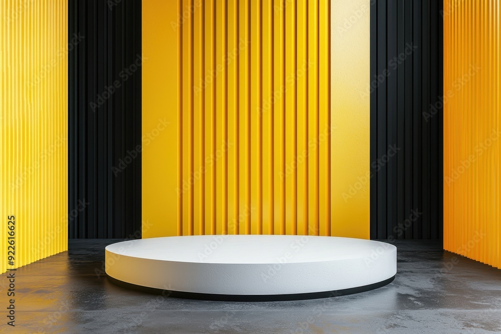 Modern stage design with bold yellow and black vertical lines ...