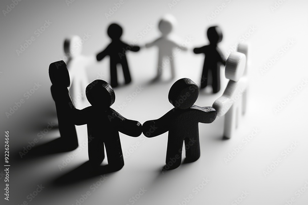 Paper cutout figures holding hands in circle Unity teamwork friendship day support partnership ...