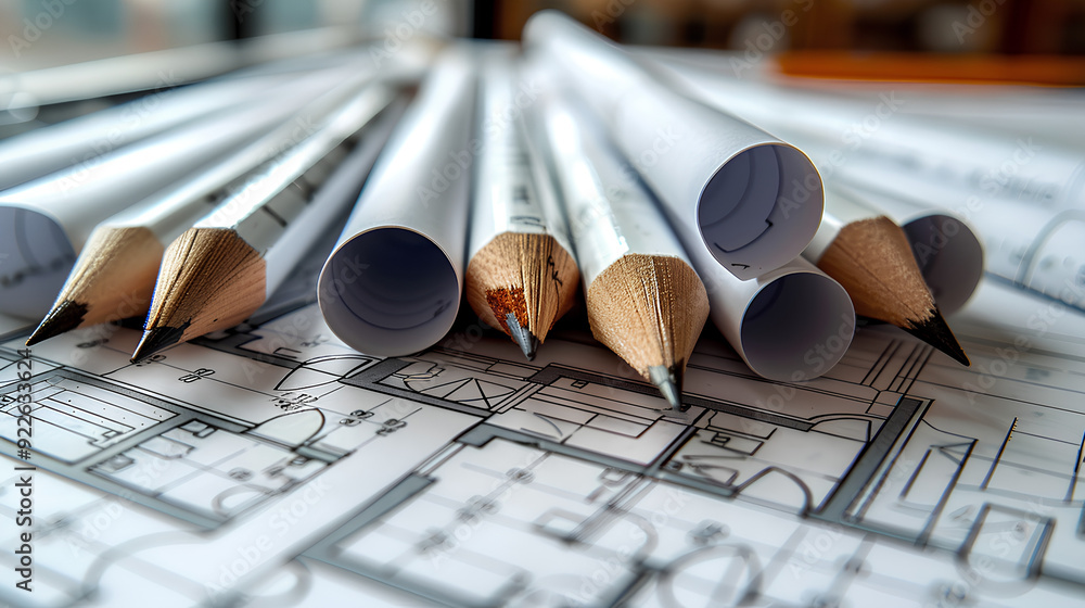 Architectural engineering design plan drawing on the table Architects ...