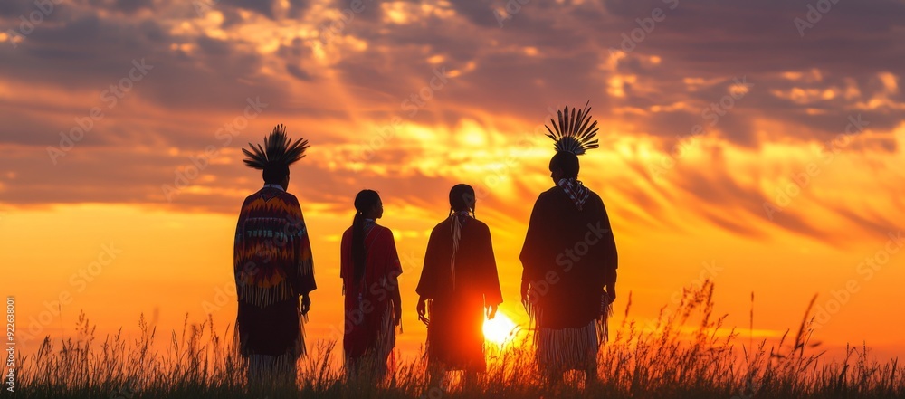 Majestic Native American in Traditional Attire Standing Before the Sky ...