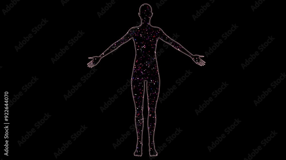 Human body filled with particles. Ultrafine Particles inside human body ...