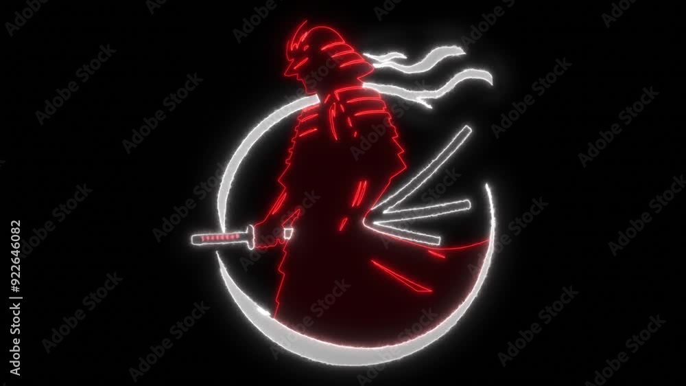 Samurai Warrior Animated Neon Logo with Reveal Effect - Overlay Graphic ...