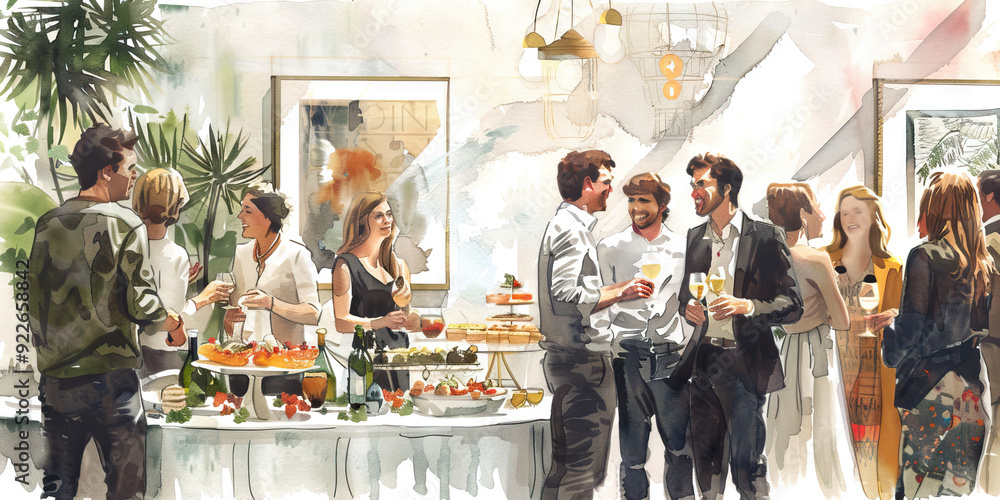 An art gallery-themed party, with white walls adorned with paintings ...