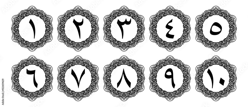 Arabic numerals with ornaments for book pages of your choice of elegant ...