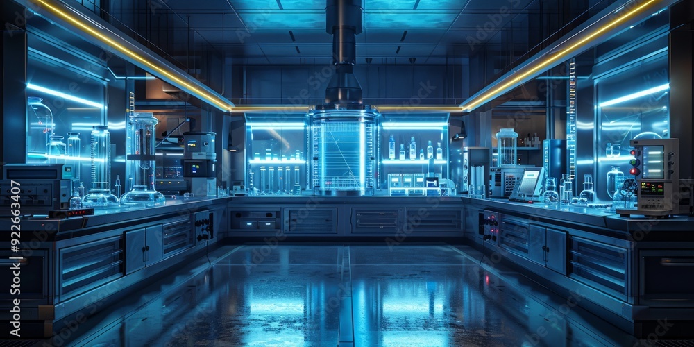 Science lab with interactive displays and experiments Stock ...