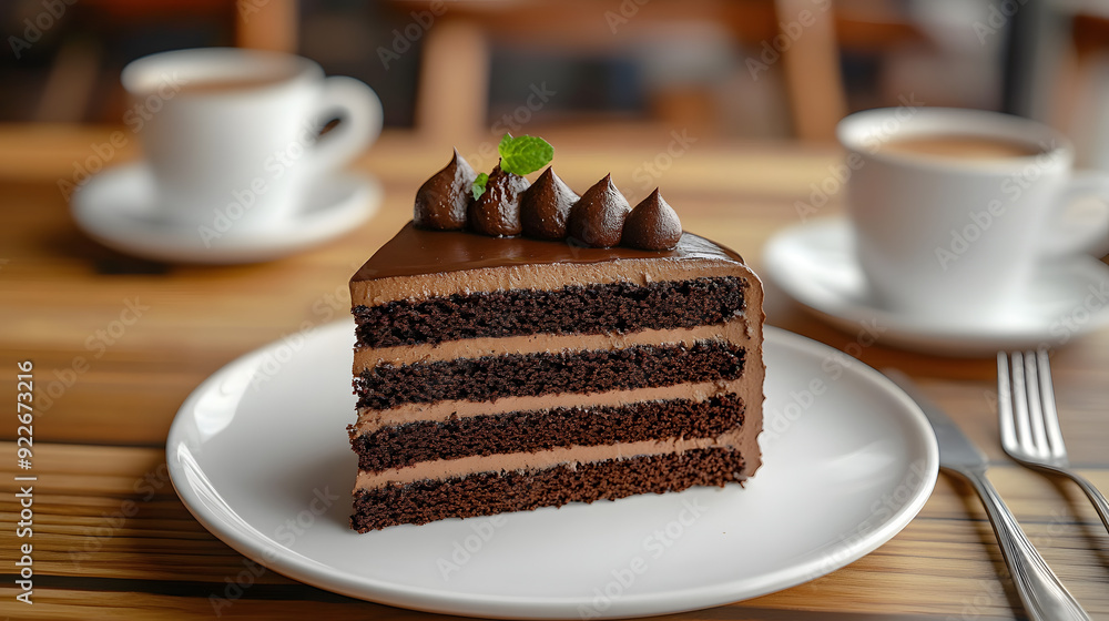 Chocolate cake with coffee in a cafe for social media empty space ...