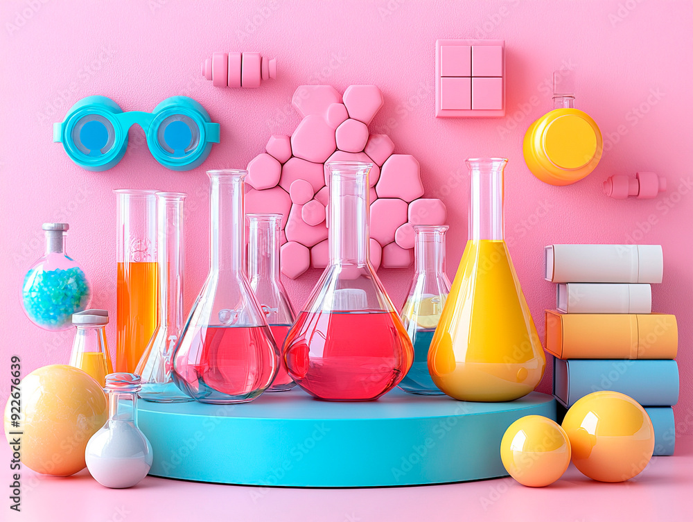 Podium background chemistry lab product display 3D beakers stand ...