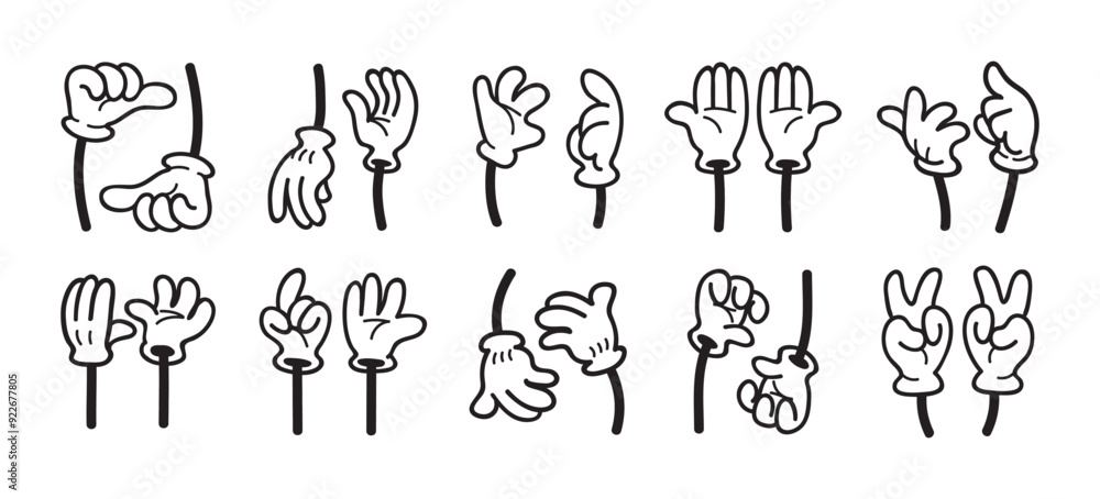 Set of 70s groovy comic hand vector. Collection of cartoon character ...