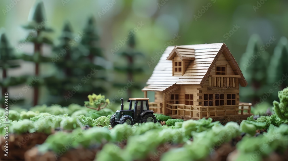 3d Farm with tractor and crops isolated. Tractor harvesting on piece of ...
