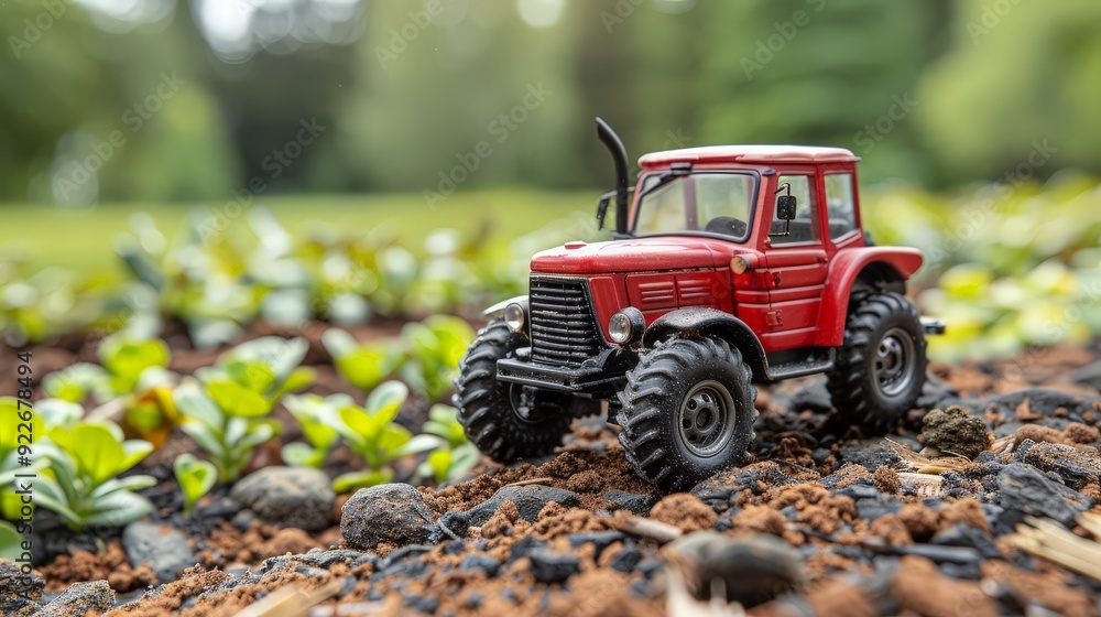 3d Farm with tractor and crops isolated. Tractor harvesting on piece of ...