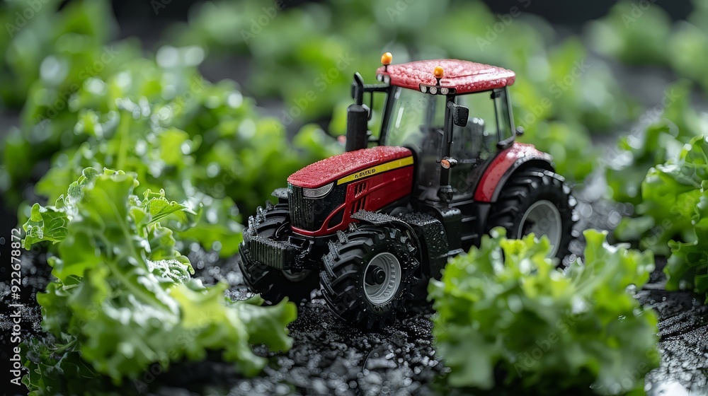 3d Farm with tractor and crops isolated. Tractor harvesting on piece of ...
