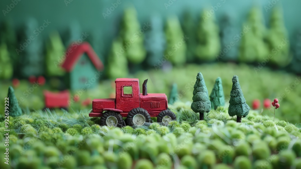 3d Farm with tractor and crops isolated. Tractor harvesting on piece of ...