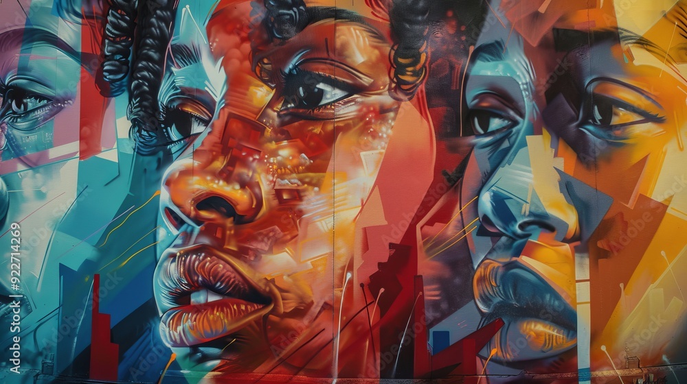 Powerful image of a community mural promoting racial and gender ...