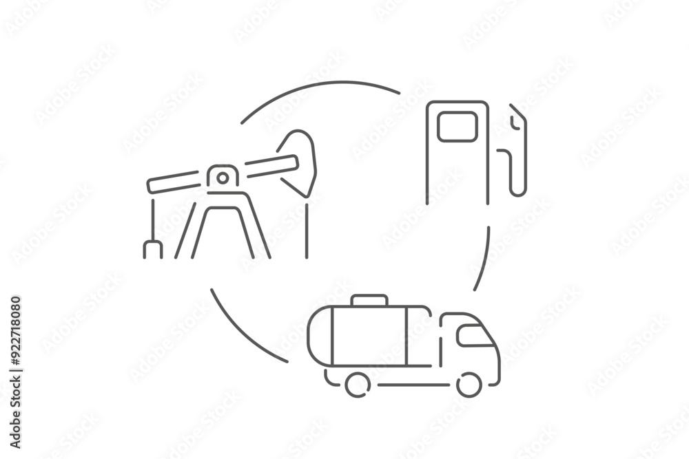 Fuel supply chain icon. The supply chain includes oil production ...