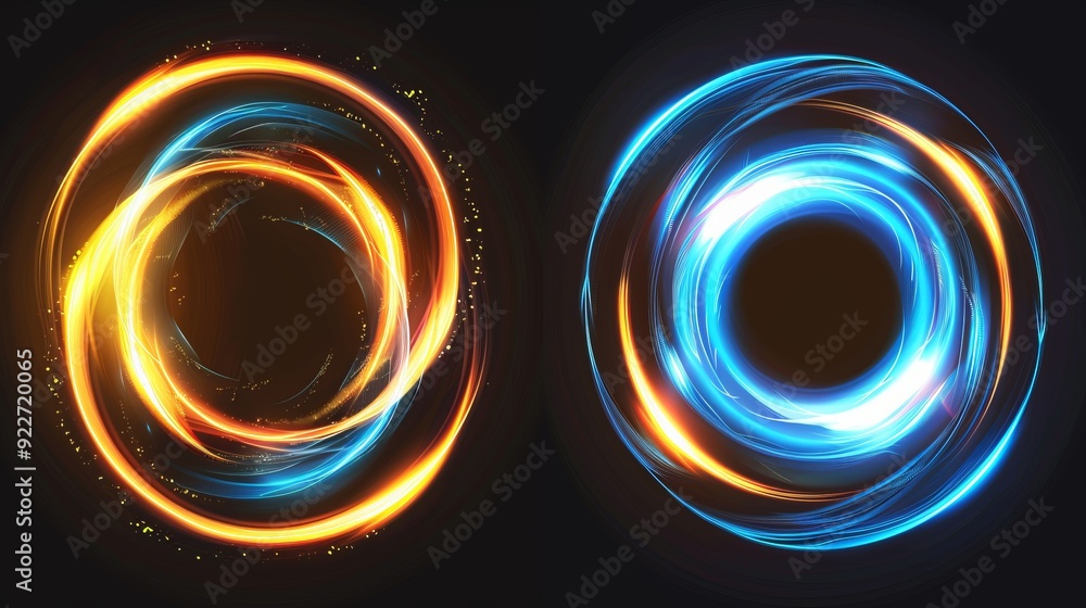 Abstract neon light swirls set isolated on black background. Vector ...