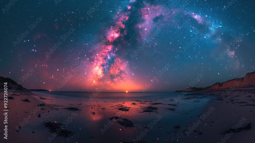 Milky Way stretches across the night sky, visible from a beach at Outer ...